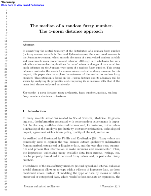 (PDF) The median of a random fuzzy number. The 1-norm distance approach