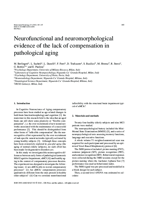 (PDF) Neurofunctional and Neuromorphological Evidence of the Lack of ...