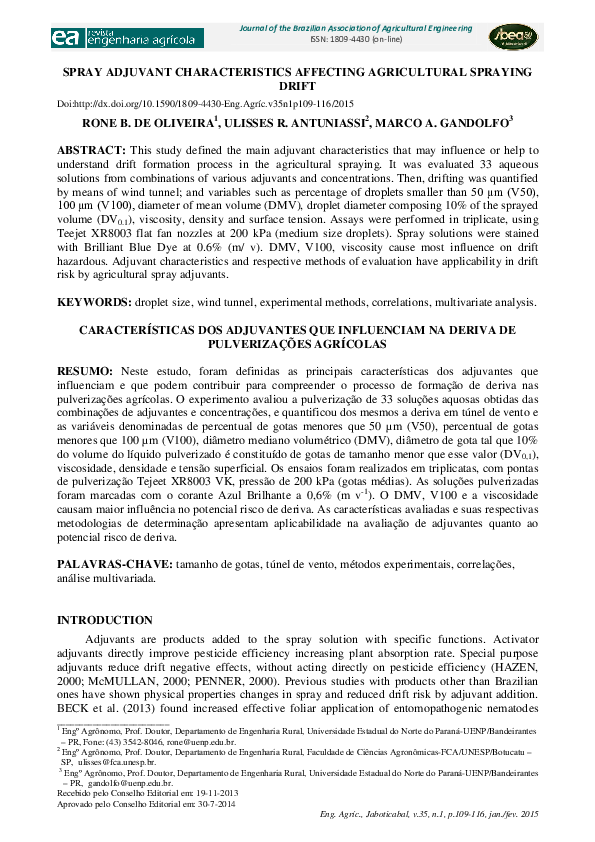 (PDF) Spray adjuvant characteristics affecting agricultural spraying drift