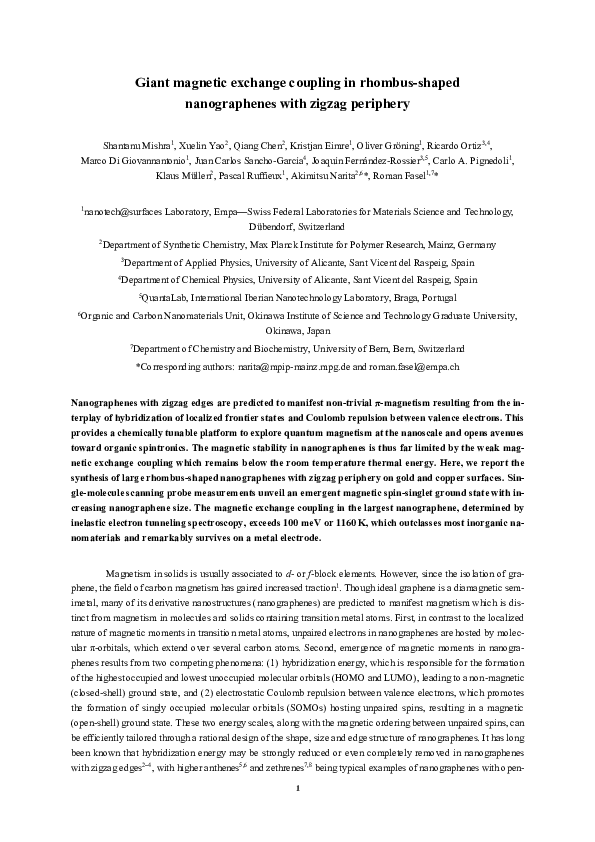 (PDF) Large magnetic exchange coupling in rhombus-shaped nanographenes ...
