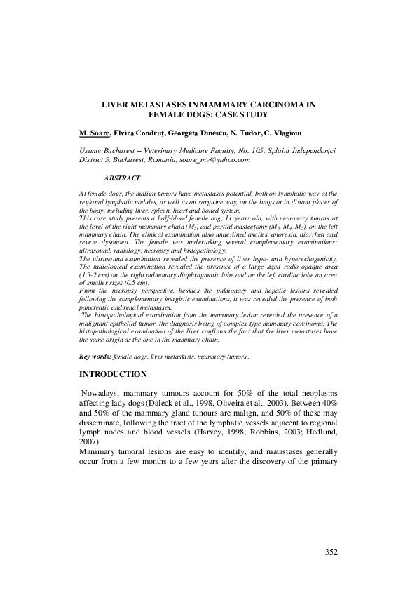 (PDF) Liver Metastases in Mammary Carcinoma in Female Dog: Case Study