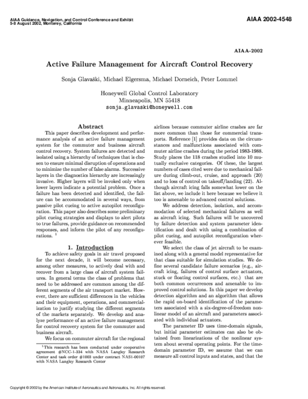 (PDF) Active Failure Management for Aircraft Control Recovery