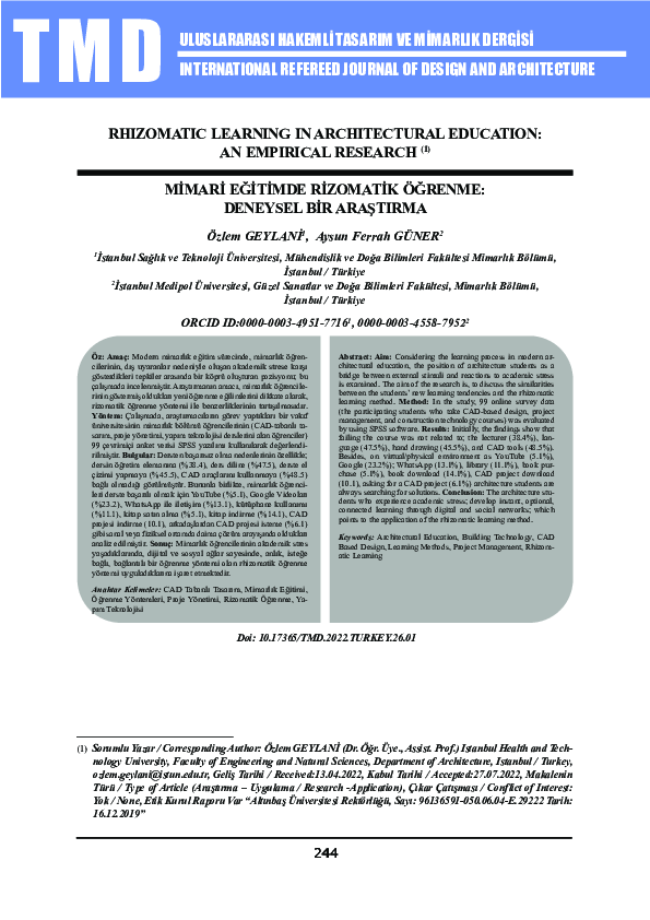 (PDF) RHIZOMATIC LEARNING IN ARCHITECTURAL EDUCATION: AN EMPIRICAL RESEARCH