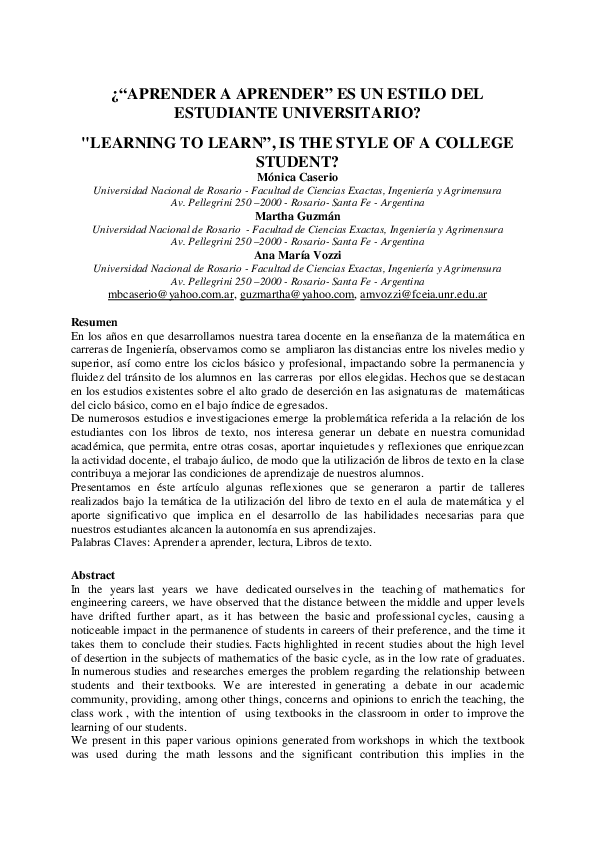 (PDF) ¿"Aprender a aprender" es un estilo del estudiante universitario?