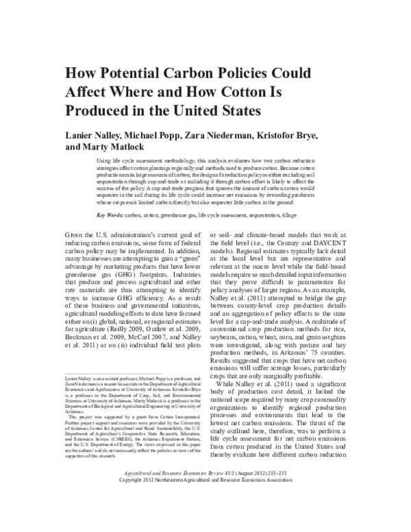 (PDF) How Potential Carbon Policies Could Affect Where and How Cotton ...