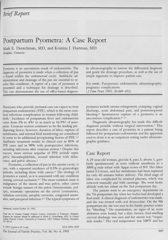 (PDF) Postpartum pyometra: a case report