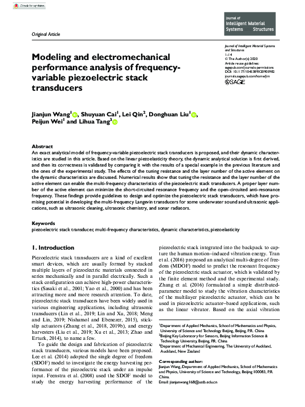 (PDF) Modeling and electromechanical performance analysis of frequency-variable piezoelectric ...