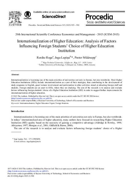 (PDF) Internationalization of Higher Education: Analysis of Factors ...