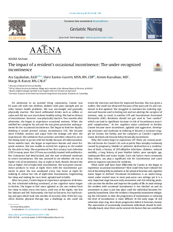 (PDF) The impact of a resident's occasional incontinence: The under ...