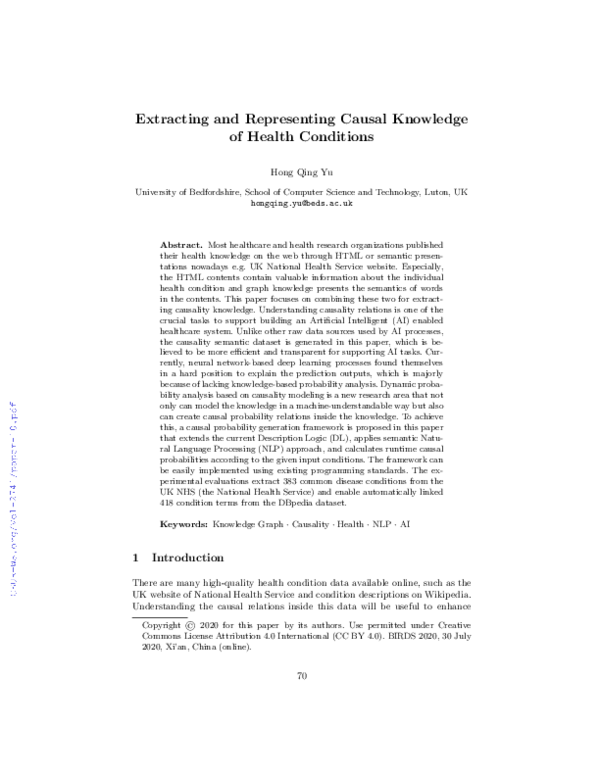 (PDF) Extracting and Representing Causal Knowledge of Health Condition