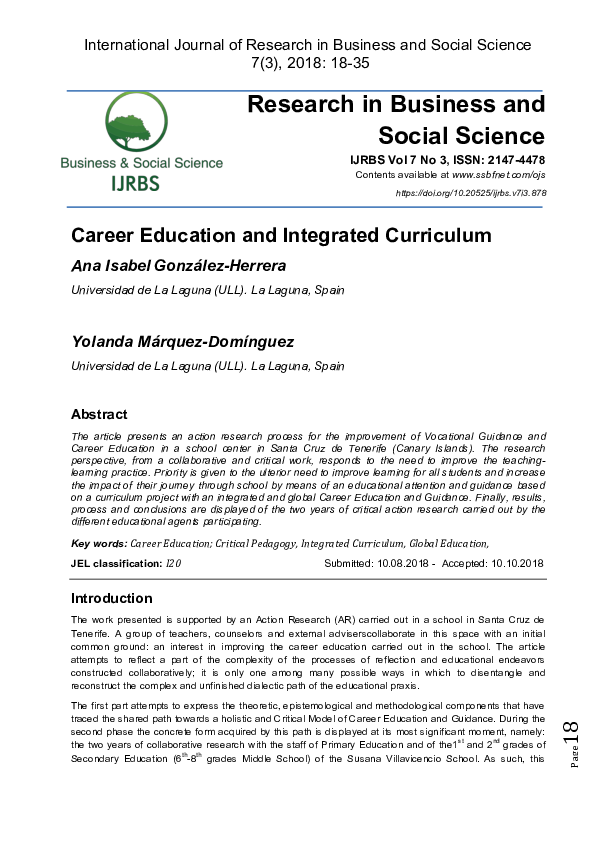 (PDF) Career Education and Integrated Curriculum