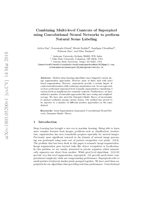 Pdf Combining Multilevel Contexts Of Superpixel Using Convolutional Neural Networks To Perform