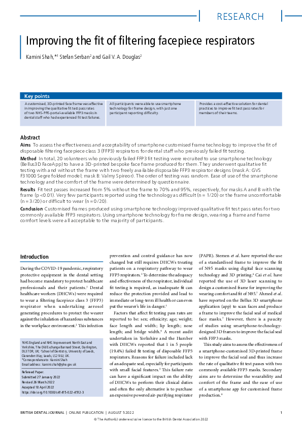 (PDF) Improving the fit of filtering facepiece respirators