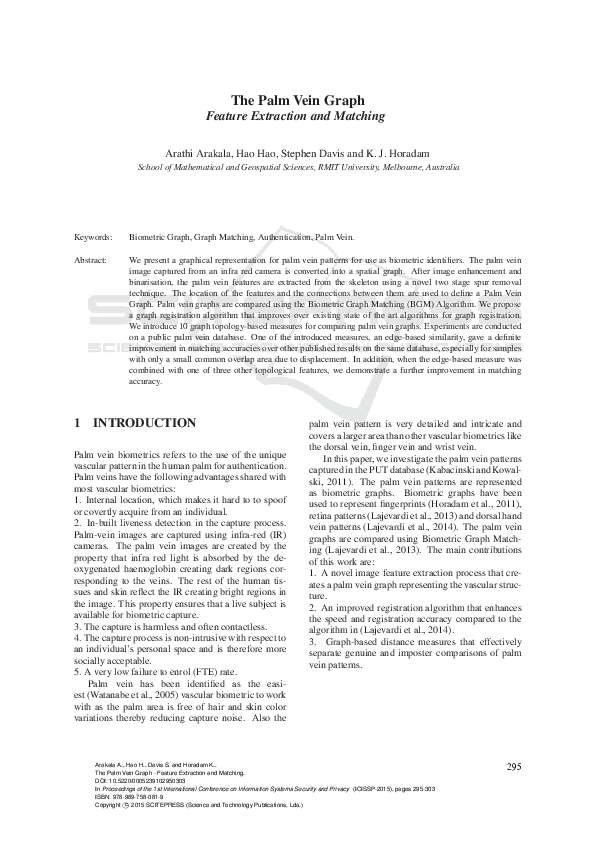 Pdf The Palm Vein Graph Feature Extraction And Matching