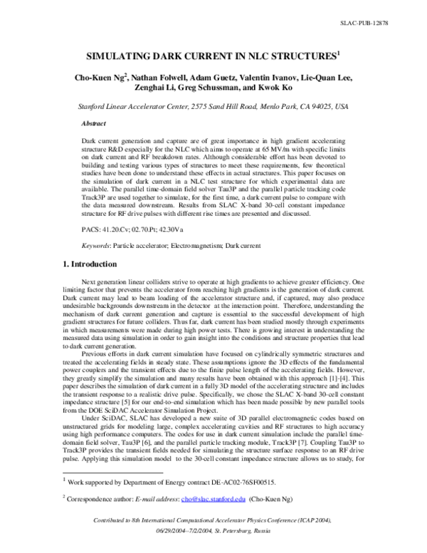 (PDF) Simulating dark current in NLC structures