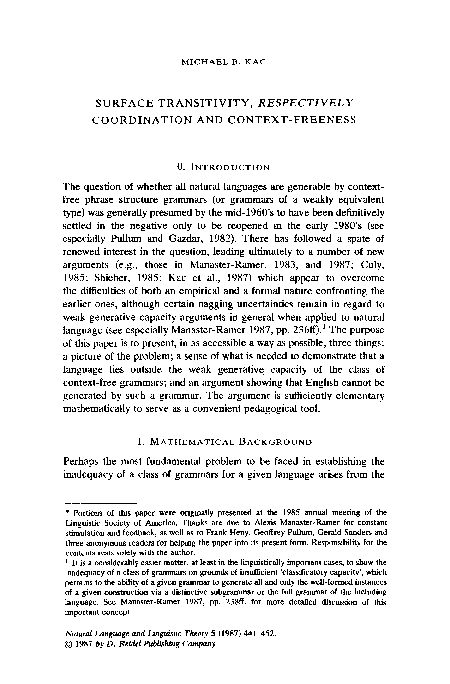 (PDF) Surface transitivity, respectively coordination and context-freeness