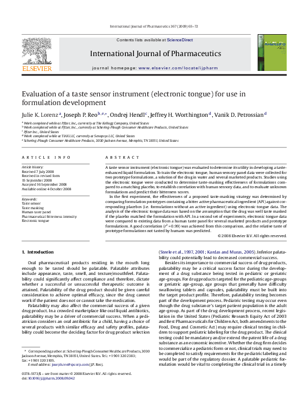 (PDF) Evaluation of a taste sensor instrument (electronic tongue) for ...
