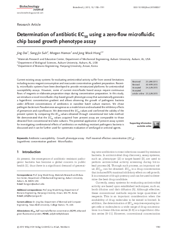 (PDF) Determination of antibiotic EC50 using a zero-flow microfluidic ...