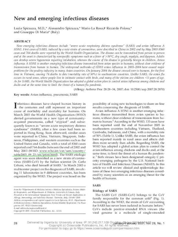 (PDF) New and emerging infectious diseases