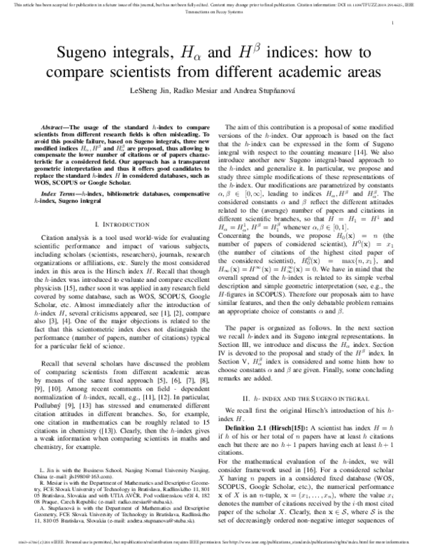 (PDF) Sugeno Integrals, $H_\alpha$, and $H^\beta$ Indices: How to ...