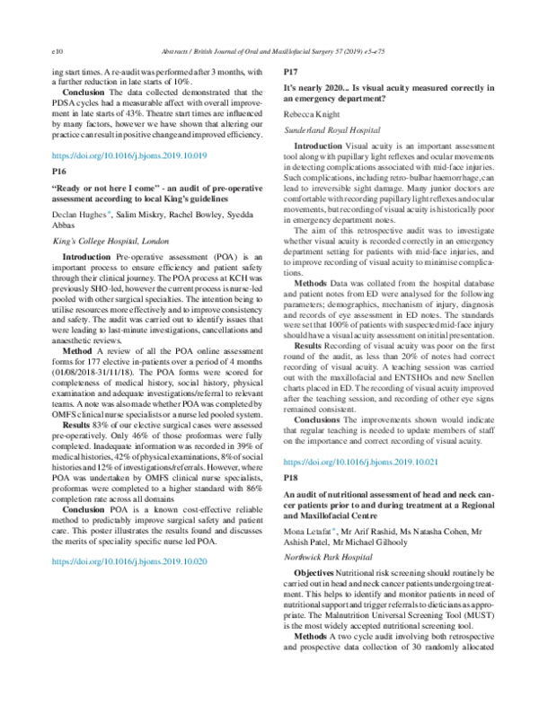 (PDF) An audit of nutritional assessment of head and neck cancer patients prior to and during ...