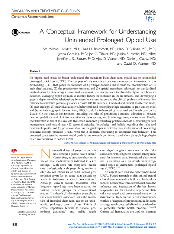 A Conceptual Framework for Understanding Unintended Prolonged Opioid Use