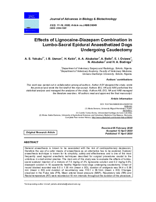 (PDF) Effects of Lignocaine-Diazepam Combination in Lumbo-Sacral ...