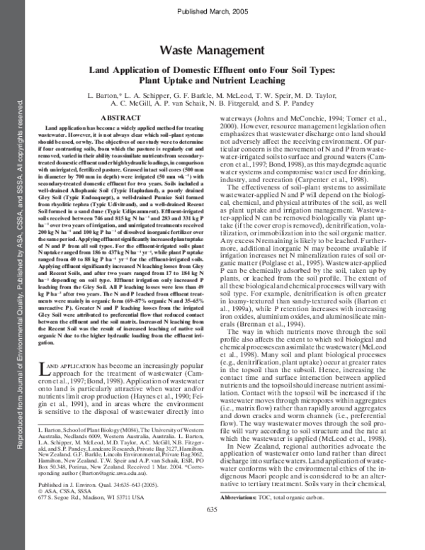 (PDF) Land Application of Domestic Effluent onto Four Soil Types: Plant ...