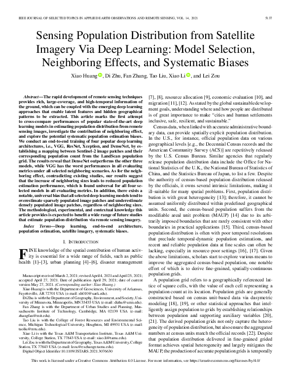Pdf Deep Learning For Population Estimation From Satellite Imagery