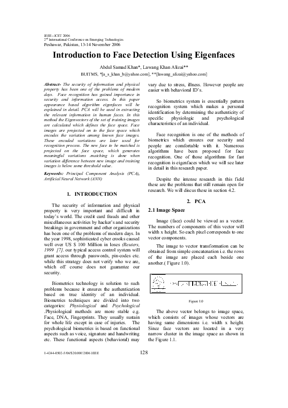 Pdf Introduction To Face Detection Using Eigenfaces