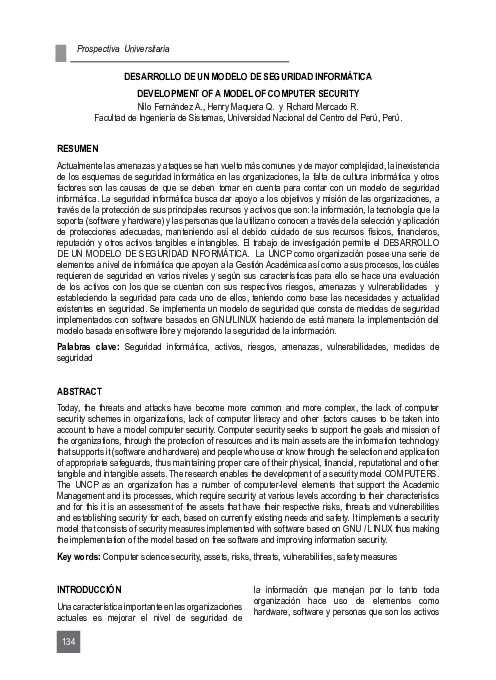 (PDF) Desarrollo De Un Modelo De Seguridad Informática