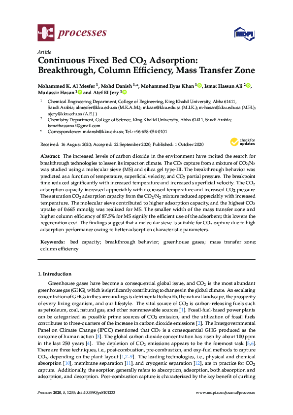 (PDF) Continuous Fixed Bed CO2 Adsorption: Breakthrough, Column ...