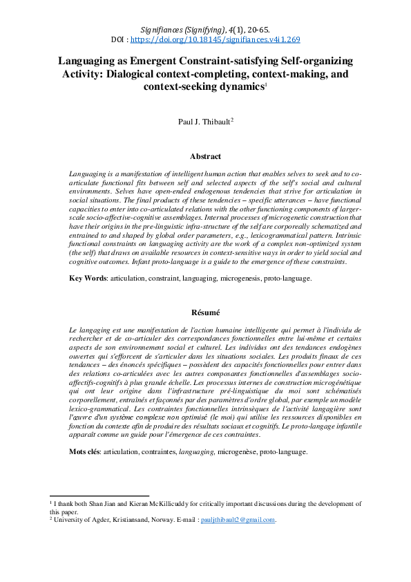 (PDF) Languaging as Emergent Constraint-satisfying Self-organizing ...