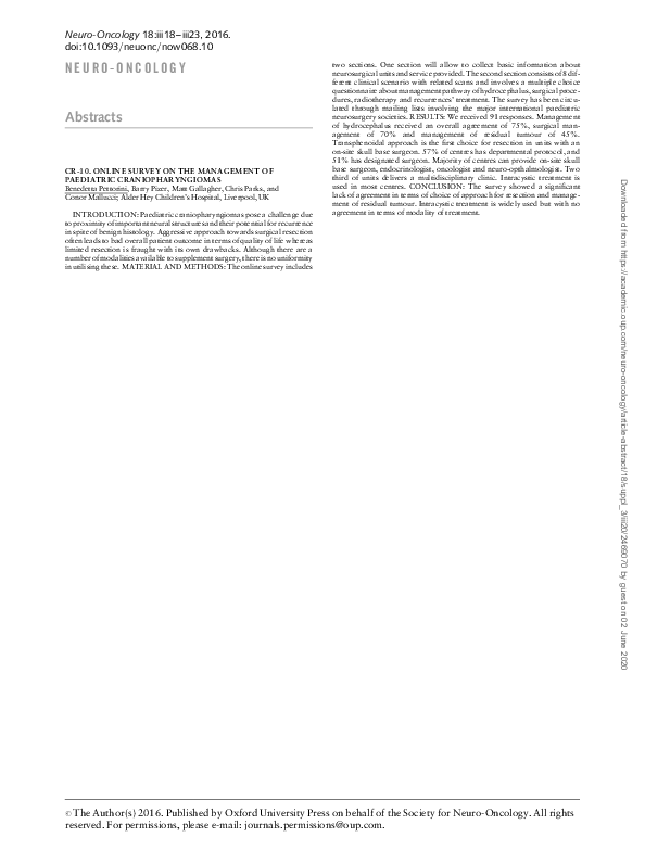 (PDF) CR-10ONLINE Survey on the Management of Paediatric ...