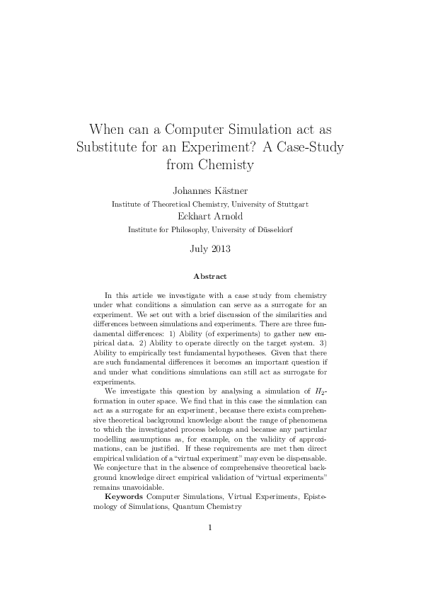 (PDF) When can a Computer Simulation act as Substitute for anExperiment ...