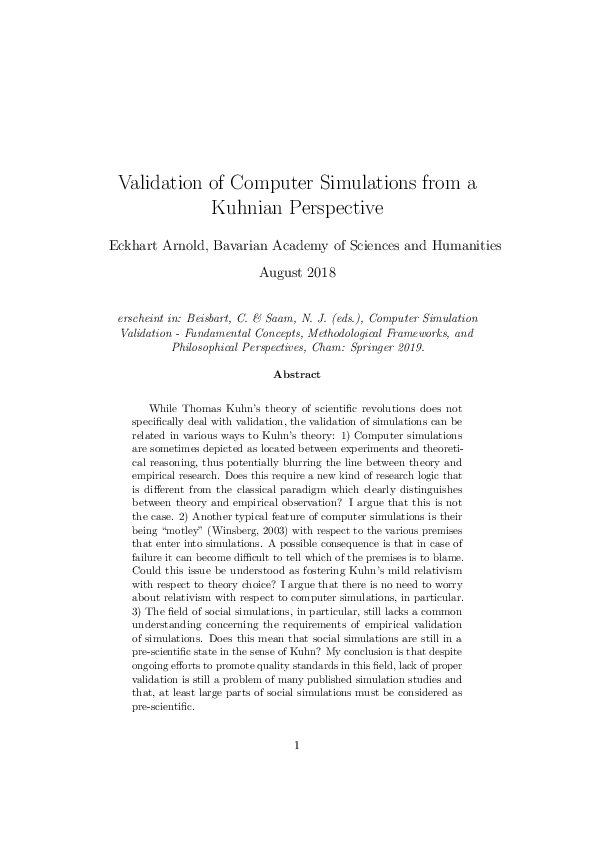 (PDF) Validation of Computer Simulations from a Kuhnian Perspective