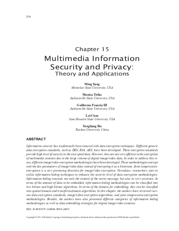 (PDF) Multimedia Information Security and Privacy