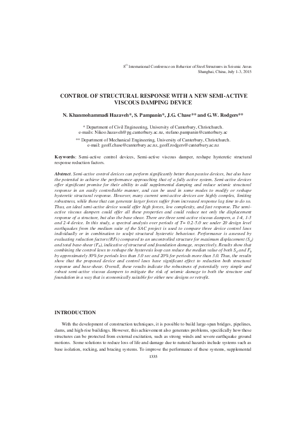 (PDF) Reshaping structural hysteresis response with semi-active viscous ...
