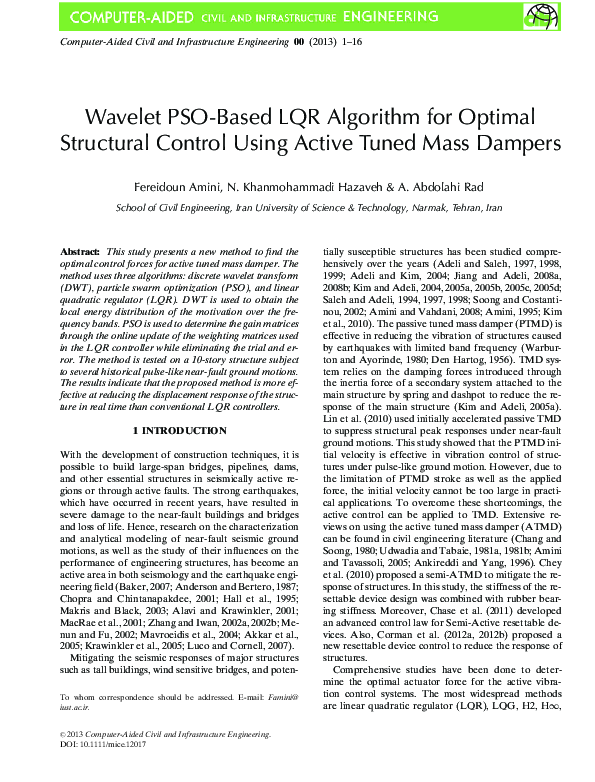 Pdf Wavelet Pso Based Lqr Algorithm For Optimal Structural Control
