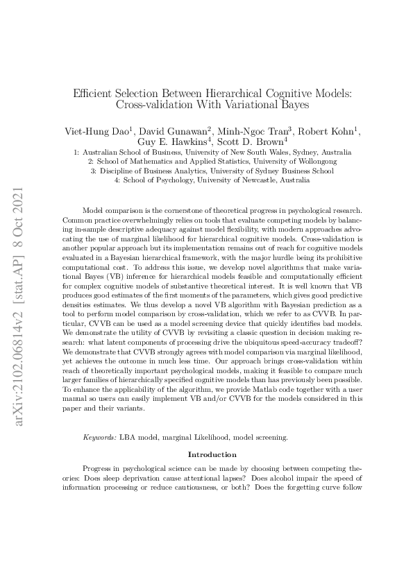 Pdf Efficient Selection Between Hierarchical Cognitive Models Cross