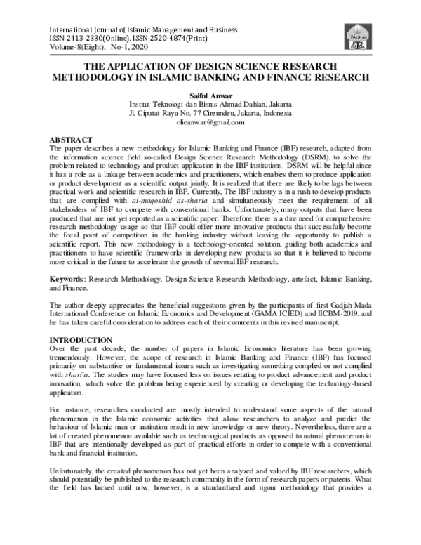 (PDF) The Application of Design Science Research Methodology in Islamic ...