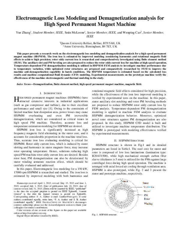 (PDF) Electromagnetic Loss Modeling and Demagnetization Analysis for ...