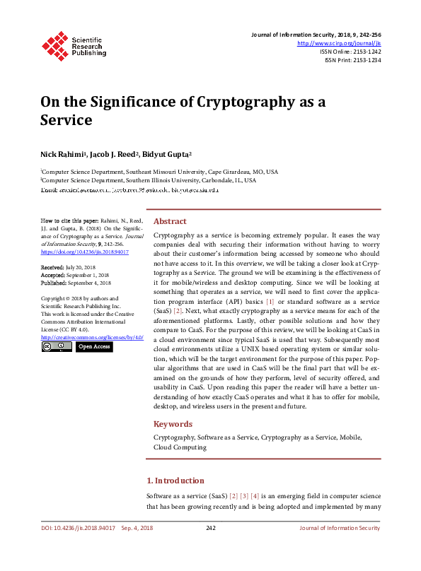 (PDF) On the Significance of Cryptography as a Service
