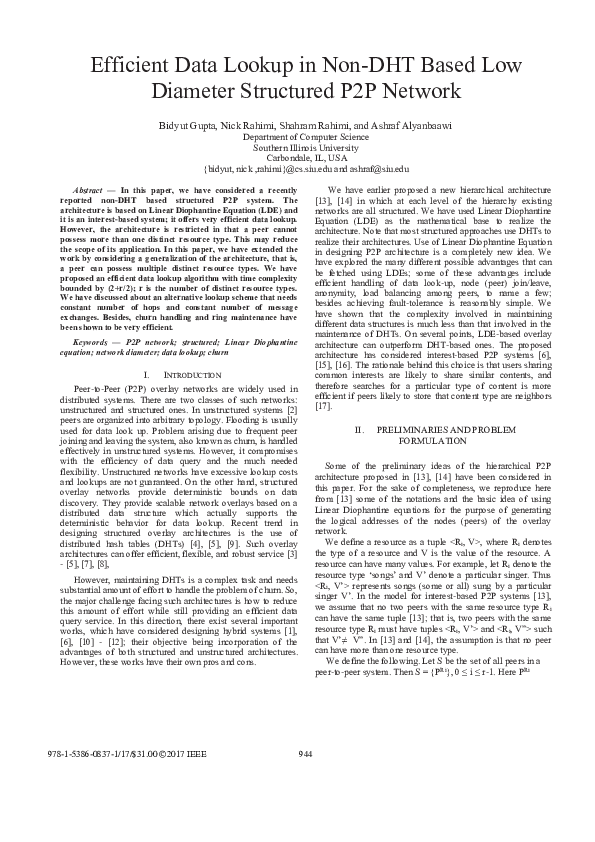 Pdf Efficient Data Lookup In Non Dht Based Low Diameter Structured