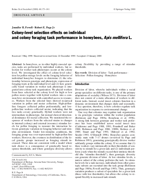 (PDF) Colony-level selection effects on individual and colony foraging ...