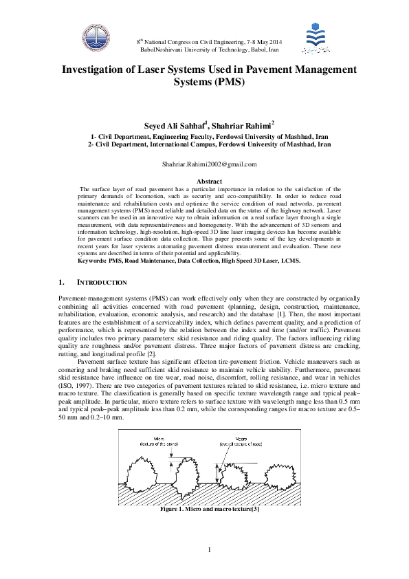 (PDF) Investigation of Laser System Used in Pavement Management System (PMS) 0