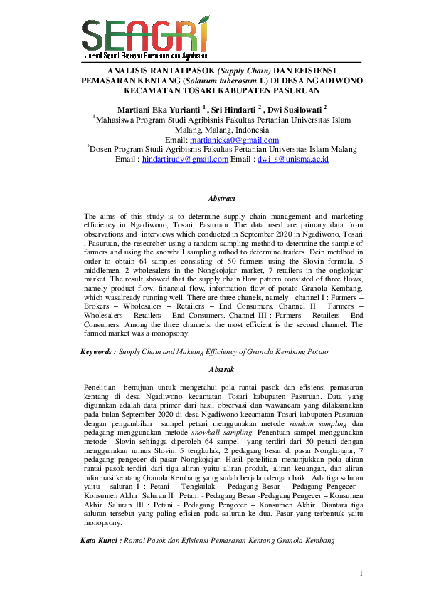 (PDF) Analisis Rantai Pasok (Supply Chain) Dan Efisiensi Pemasaran ...