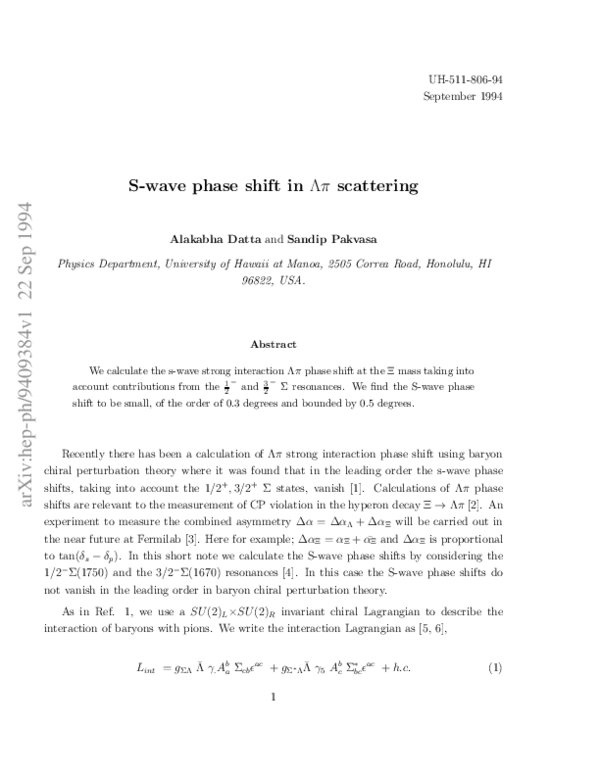 (PDF) S-wave phase shift in Λπ scattering
