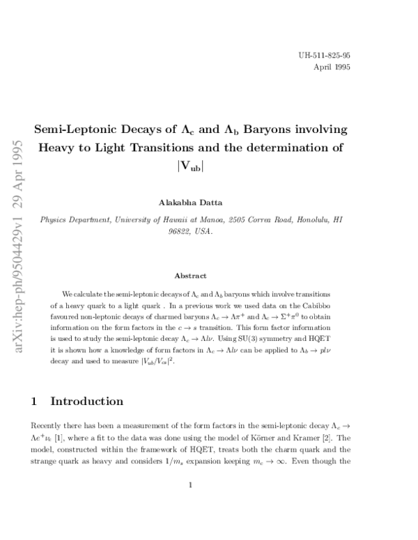 (PDF) Semi-Leptonic Decays of\ Lambda_c and\ Lambda_b Baryons involving Heavy to Light ...