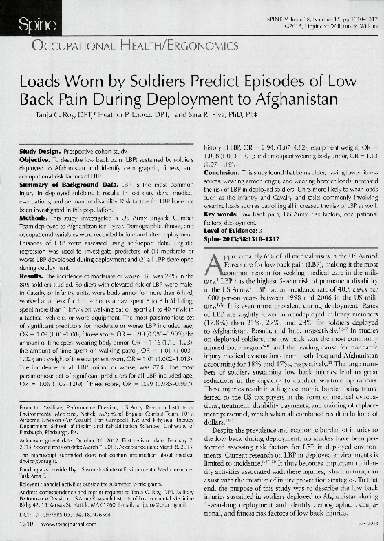 (PDF) Loads Worn by Soldiers Predict Episodes of Low Back Pain During ...